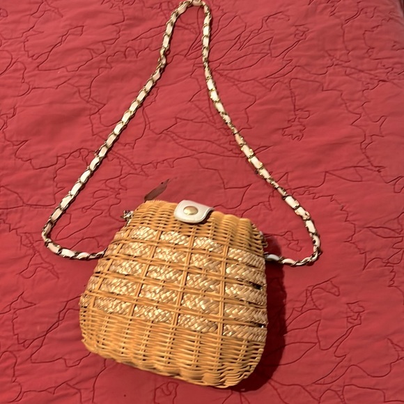 Bags | Small Rattan Purse With Long Chain Strap | Poshmark